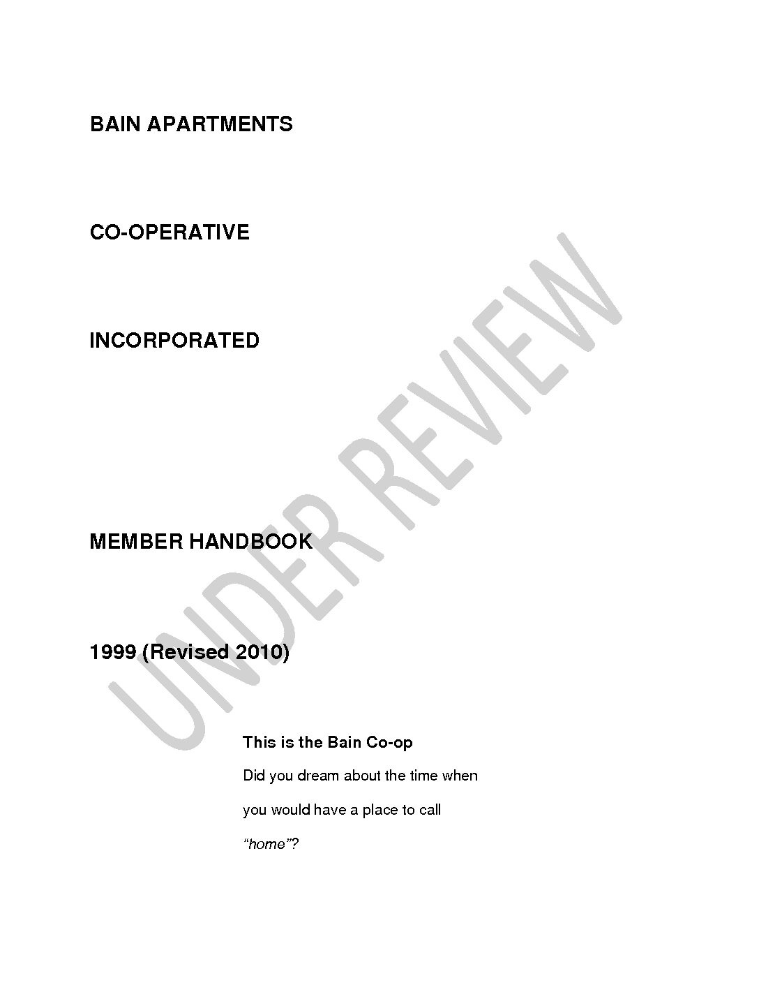 Bain Member Handbook 2010 – Under Review | Bain Apartments Co-operative ...